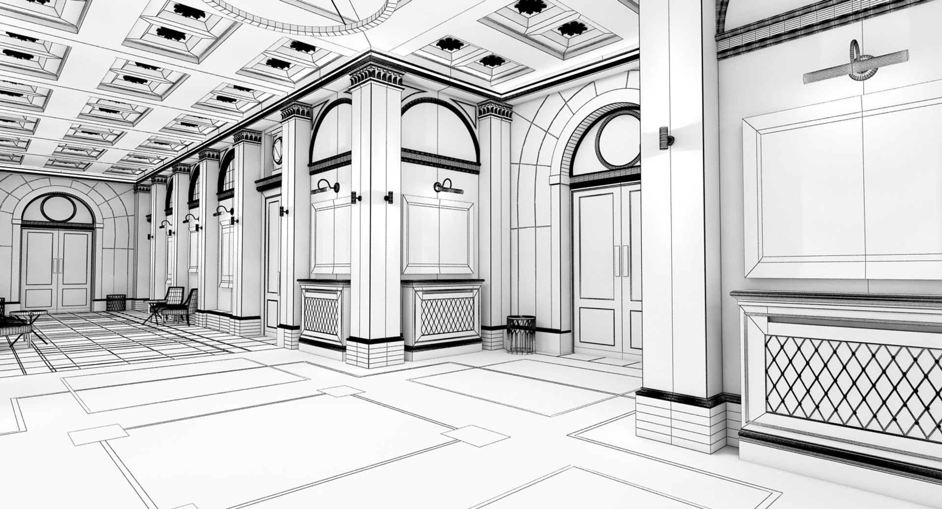 3d Classic Interior Hallway Model
