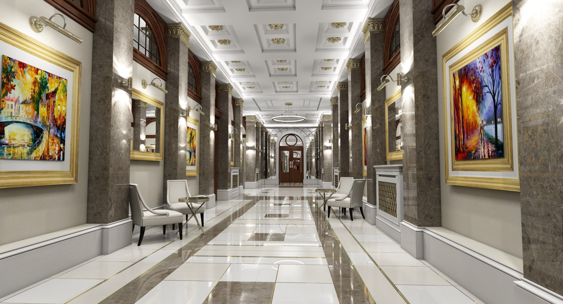 3d classic interior hallway model