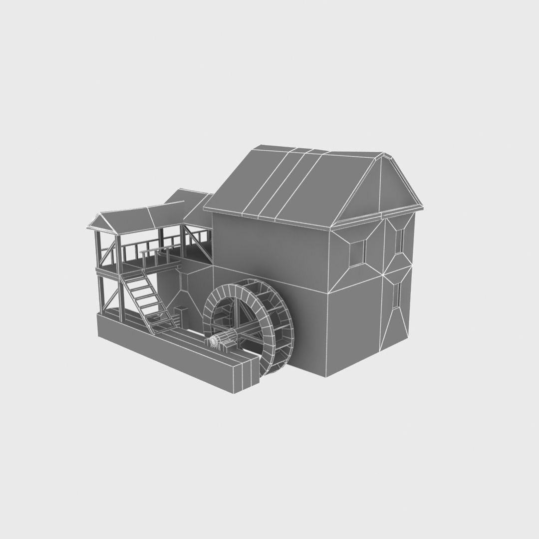 3d model of medieval watermill