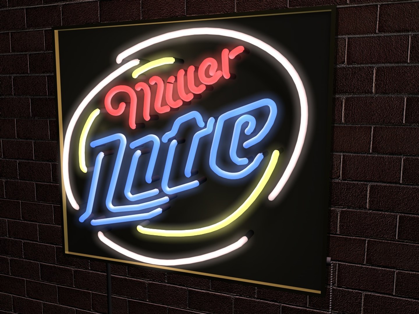 miller lite neon sign c4d