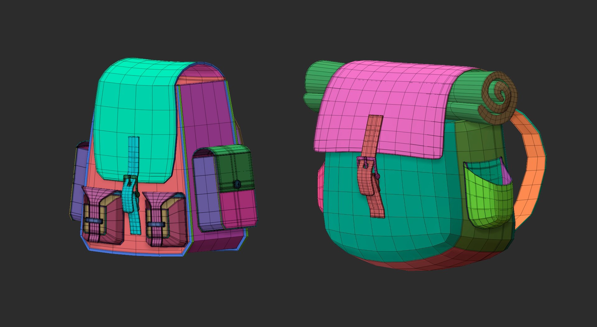 35 Low Poly Bags Backpacks And Pouches Base Mesh Zbrush IMM Set 3D ...