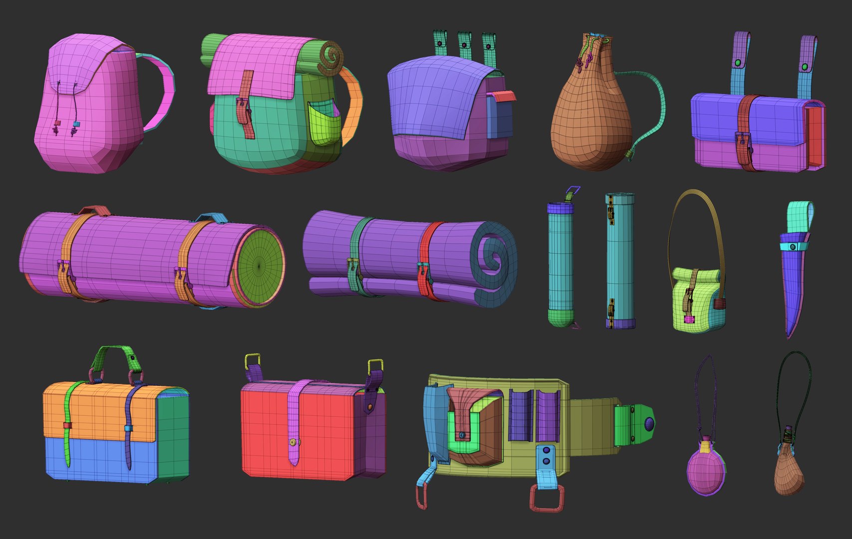 35 Low Poly Bags Backpacks And Pouches Base Mesh Zbrush IMM Set 3D ...