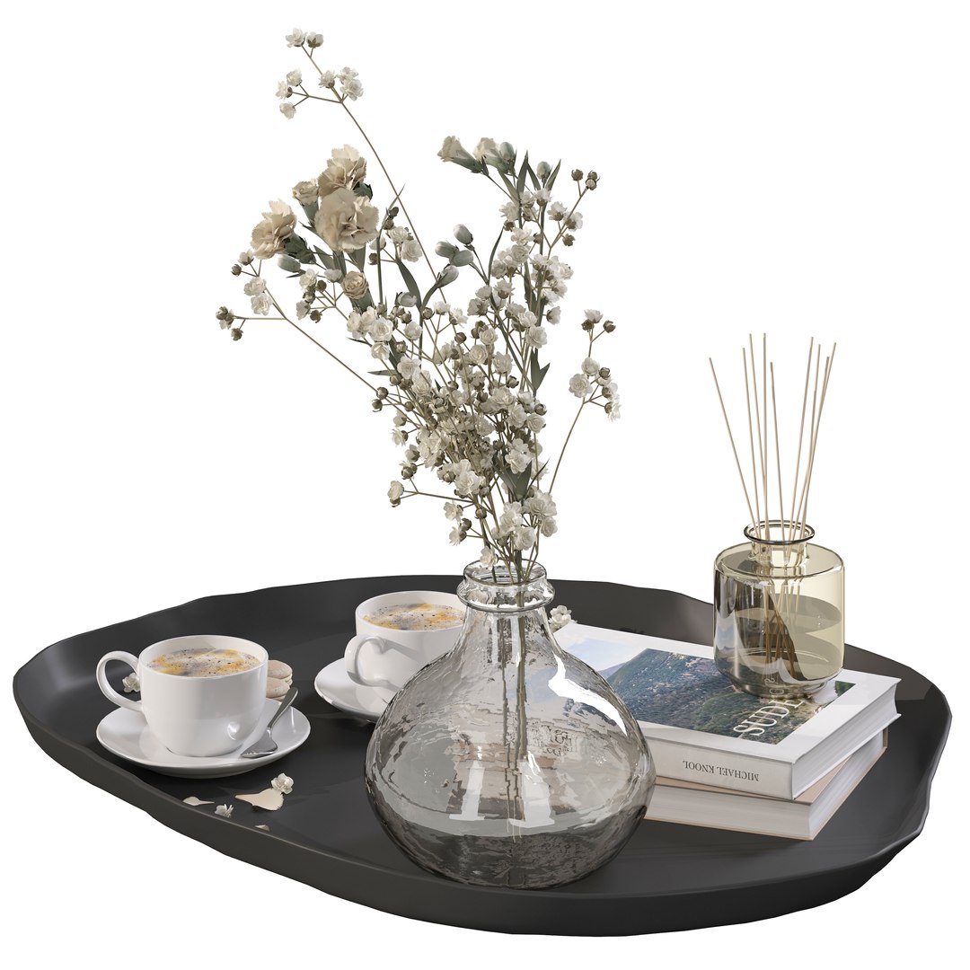 3D Coffee Set 09 - Bouquet Books Cups Diffuser - TurboSquid 2359798