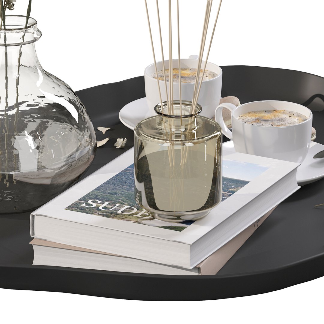 3D Coffee Set 09 - Bouquet Books Cups Diffuser - TurboSquid 2359798