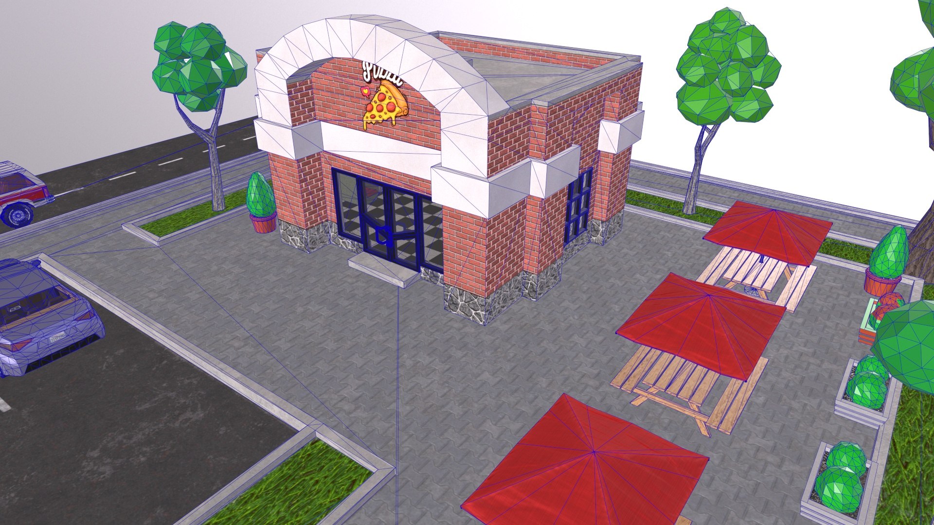 Low-poly 3D PBR set pizzeria City VR Low-poly 3D model 3D model ...