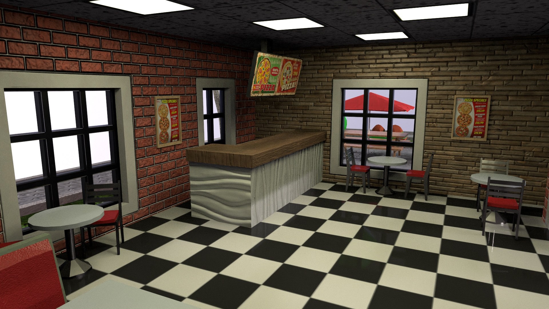Low-poly 3D PBR set pizzeria City VR Low-poly 3D model 3D model - TurboSquid 1896455
