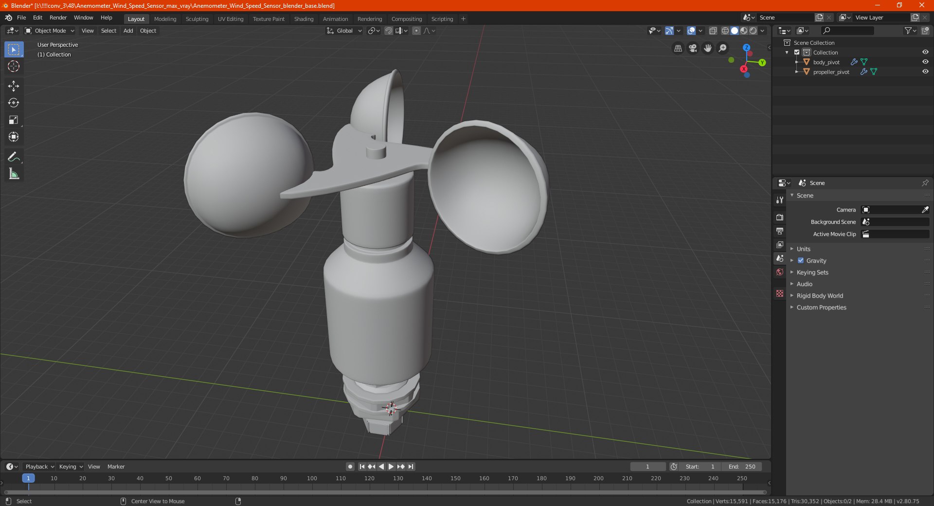 3D anemometer wind speed sensor - TurboSquid 1643612