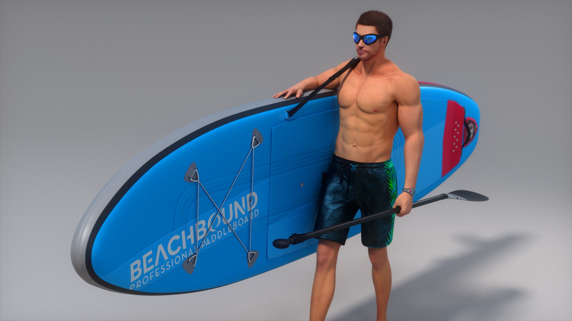 3D Male Paddleboarder Animated HQ - TurboSquid 2098595