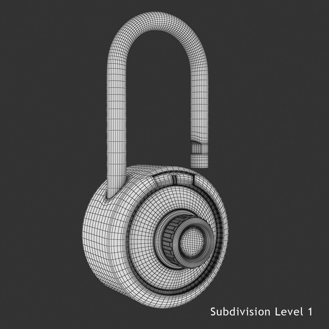 3d Model Padlock Number Subdivision