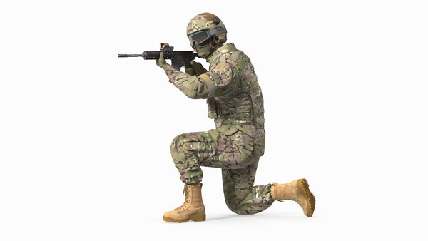 modelo 3d Soldado del ejército en camuflaje verde con gafas apuntando a ...