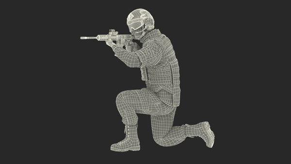 modelo 3d Soldado del ejército en camuflaje verde con gafas apuntando a ...