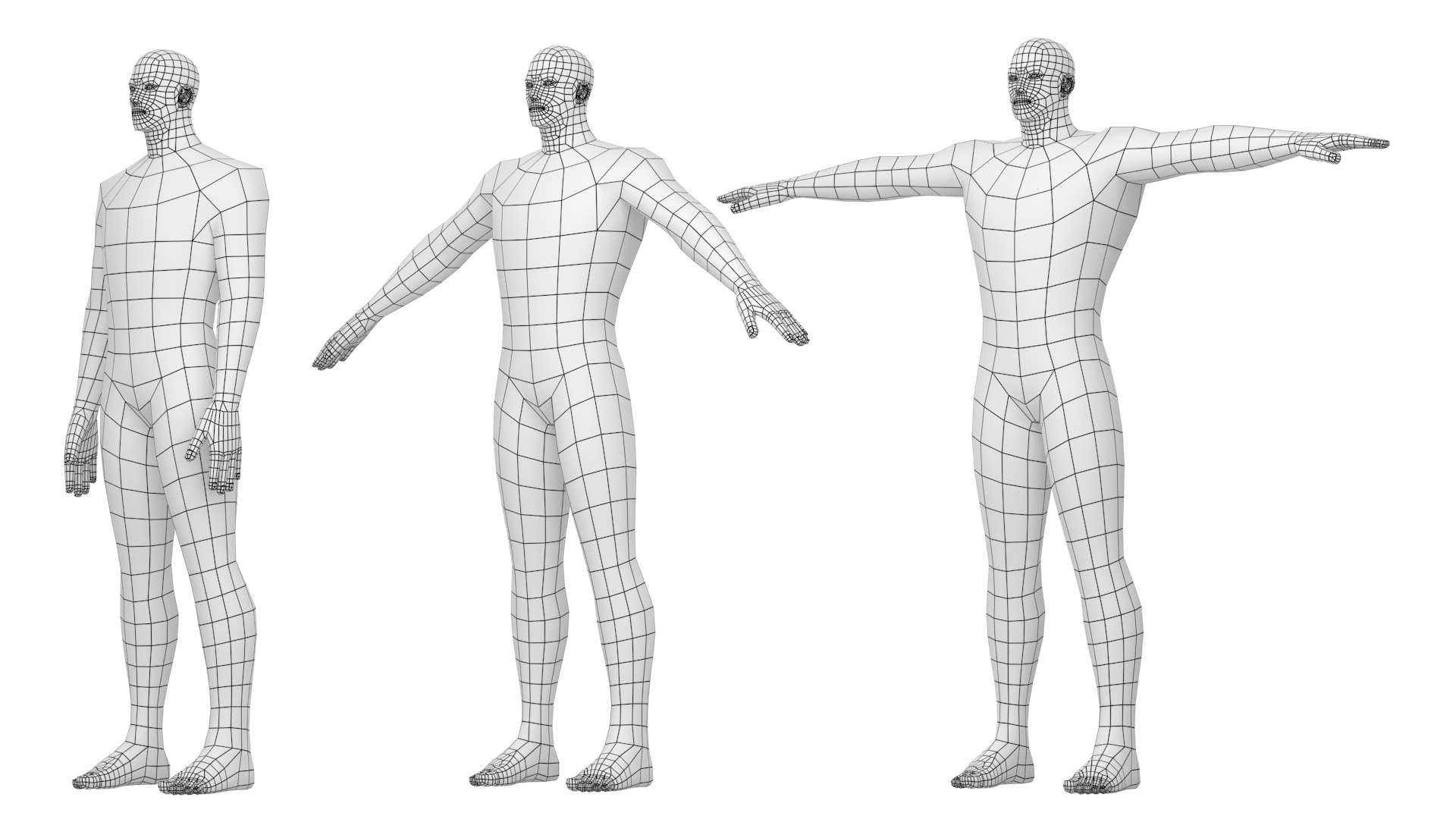 3D Model Male Hero In Three Poses Base Mesh - TurboSquid 2147624