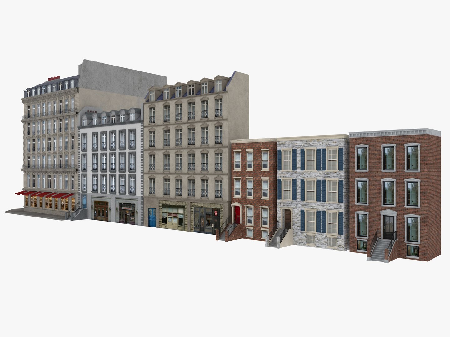 Row Houses And Parisian Buildings 3D Model - TurboSquid 2343802