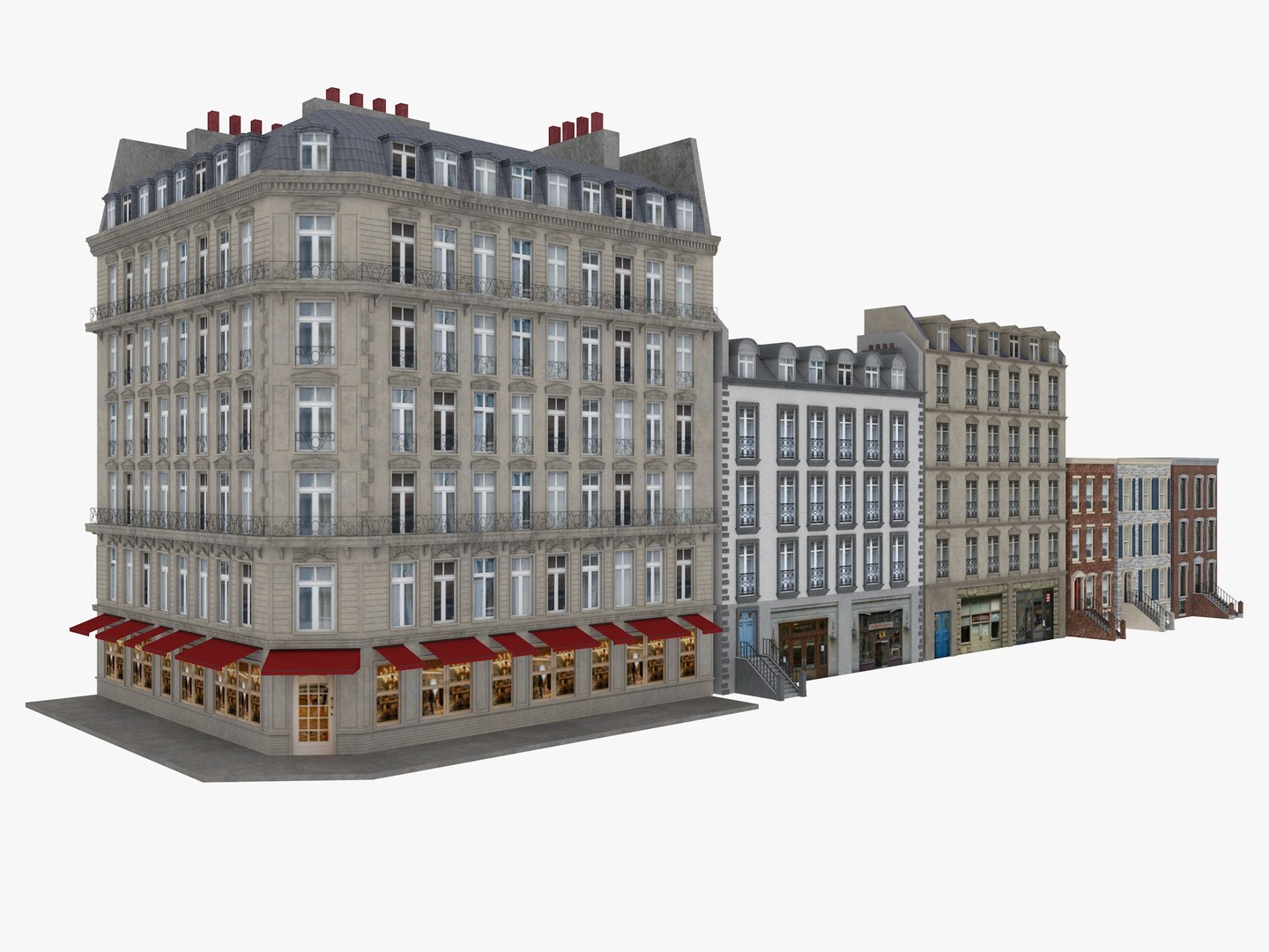 Row Houses And Parisian Buildings 3D Model - TurboSquid 2343802