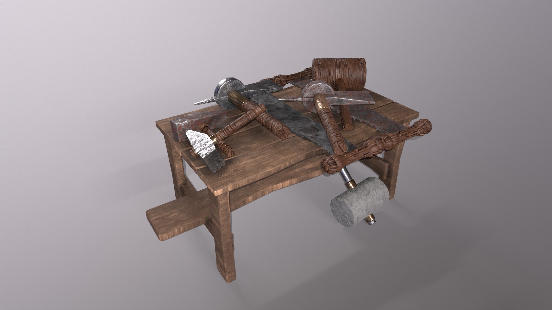 3D Medieval Table-Saw-Hammer-Pickaxe Rusty Low Poly - TurboSquid 1787834
