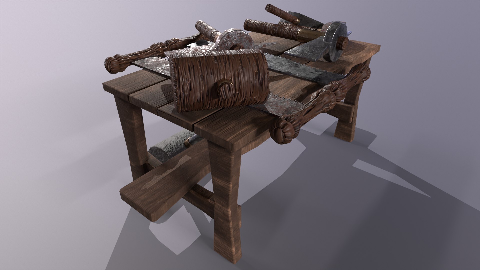 3D Medieval Table-Saw-Hammer-Pickaxe Rusty Low Poly - TurboSquid 1787834