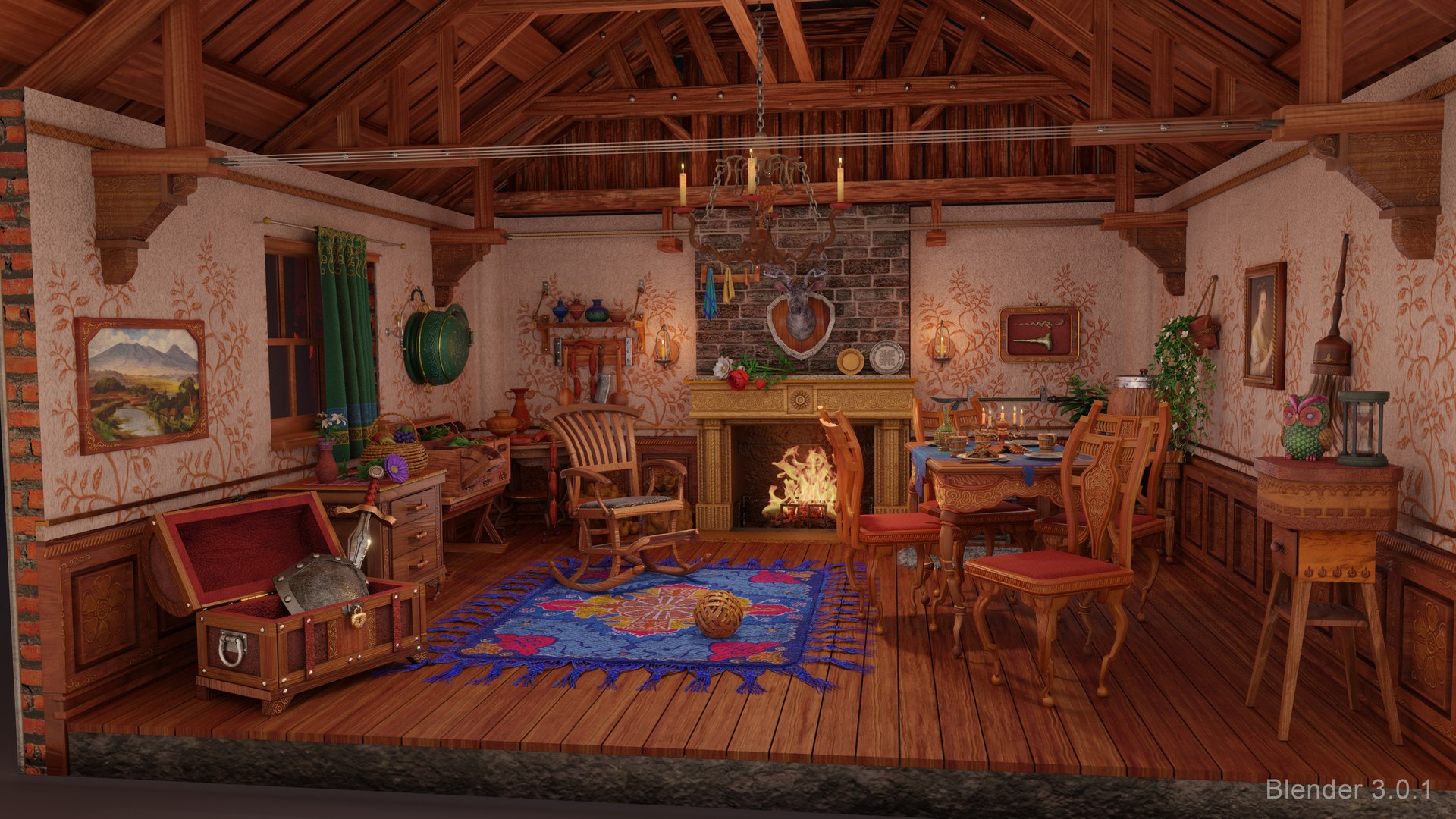 Medieval Dining Room Interior - AssetPack And GameReady Model ...