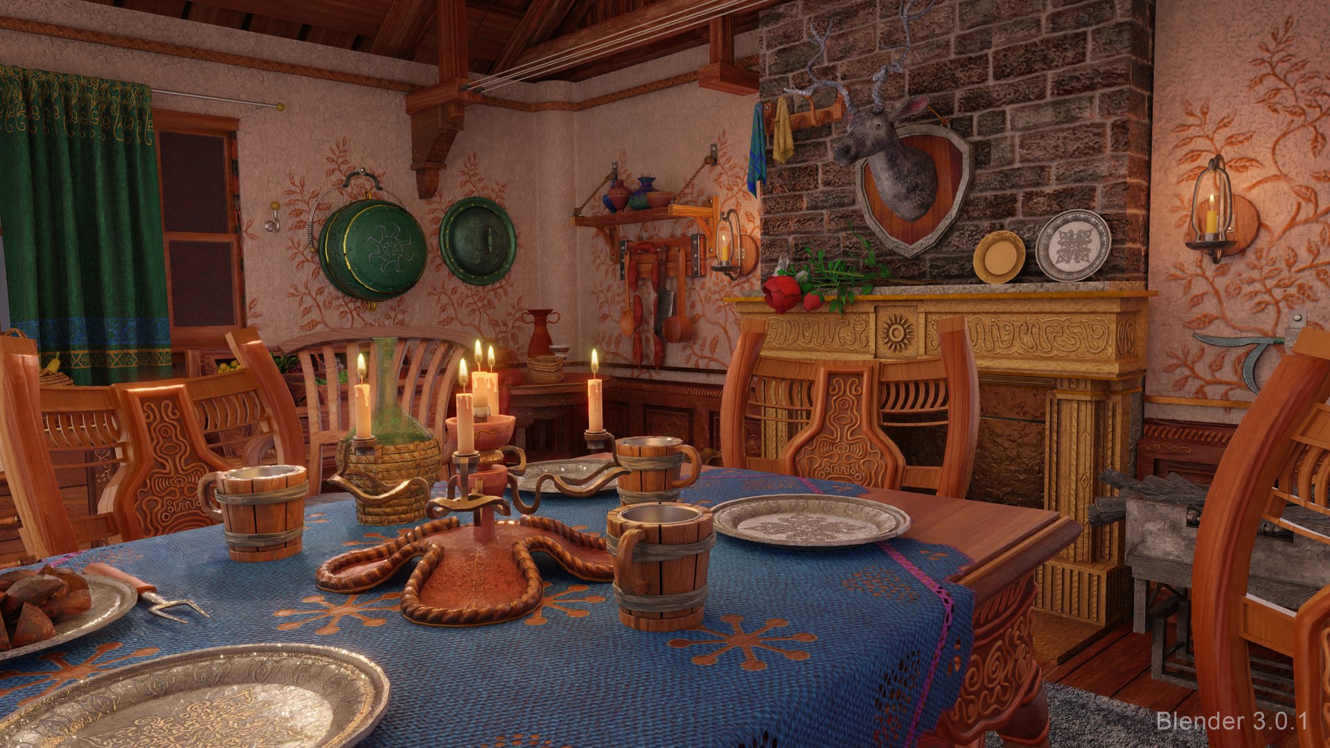 Medieval Dining Room Interior - AssetPack And GameReady Model ...
