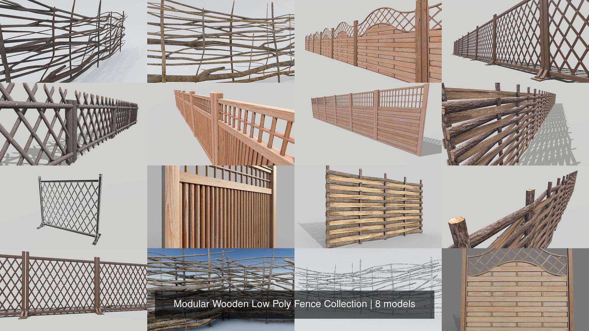 modelo 3d Modular Wooden Low Poly Fence Collection - TurboSquid 1946895