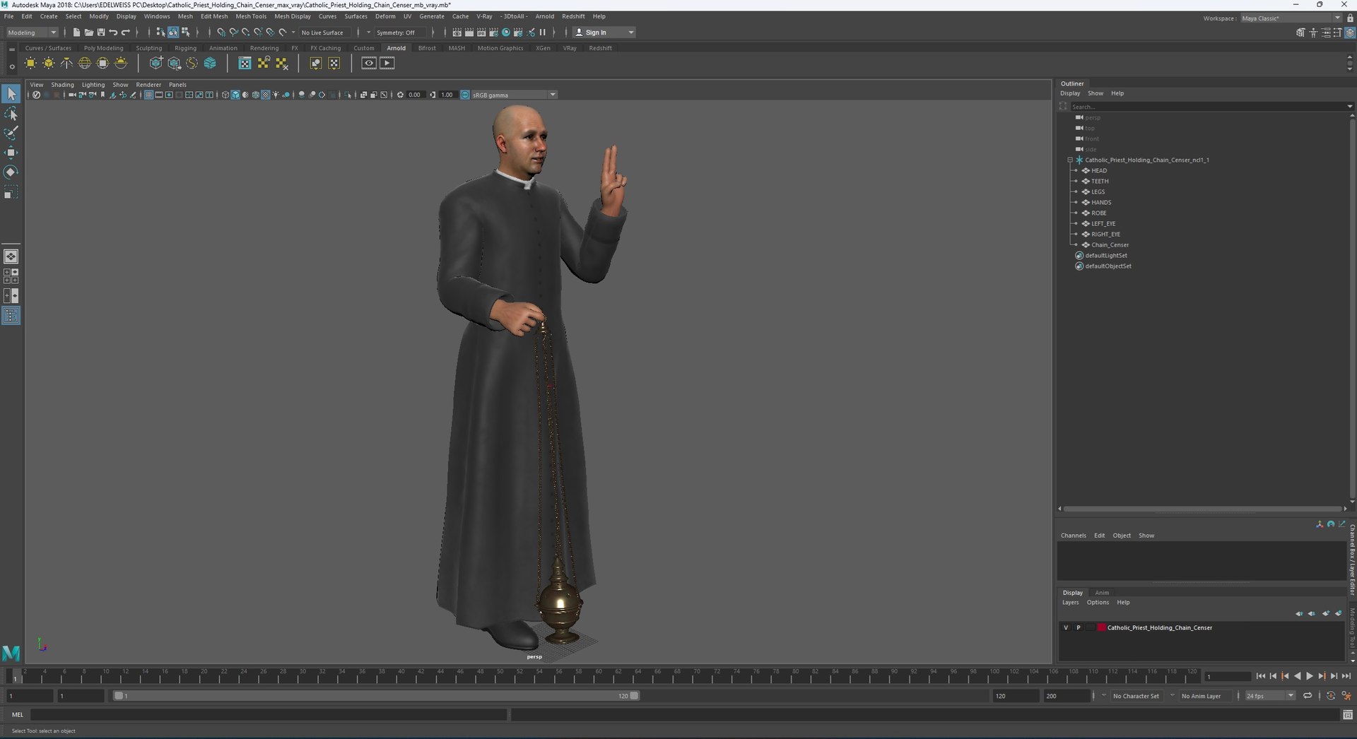 3D Catholic Priest Holding Chain Censer Model - TurboSquid 2321480