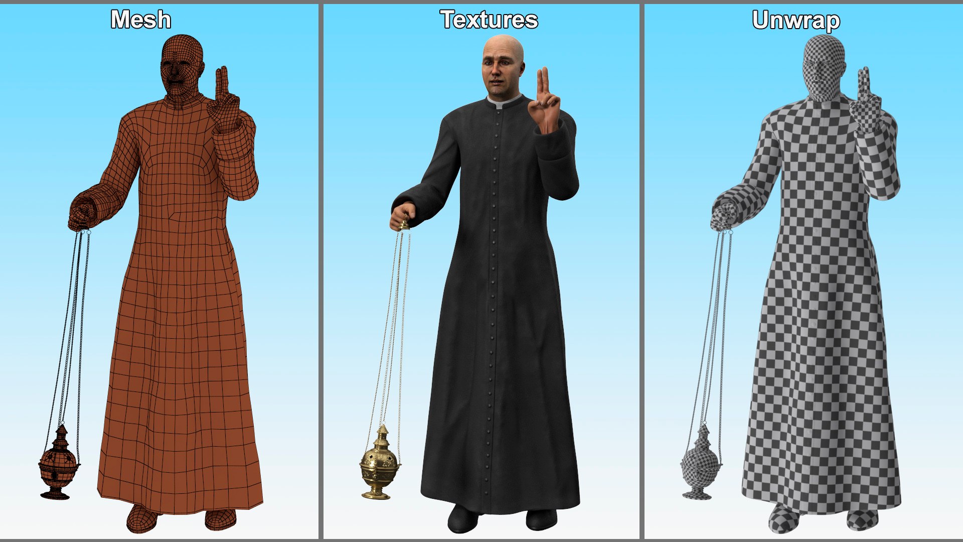 3D Catholic Priest Holding Chain Censer Model - TurboSquid 2321480