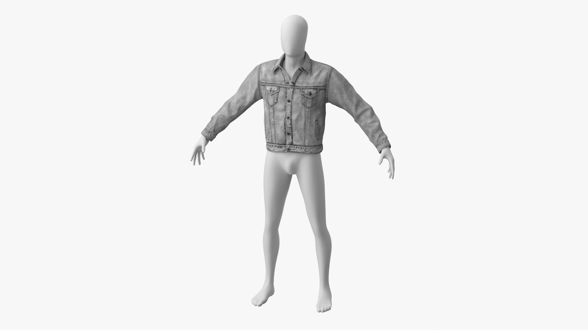 Trucker Jeans Jacket For Men Buttoned-up Grey 3D - TurboSquid 2391935