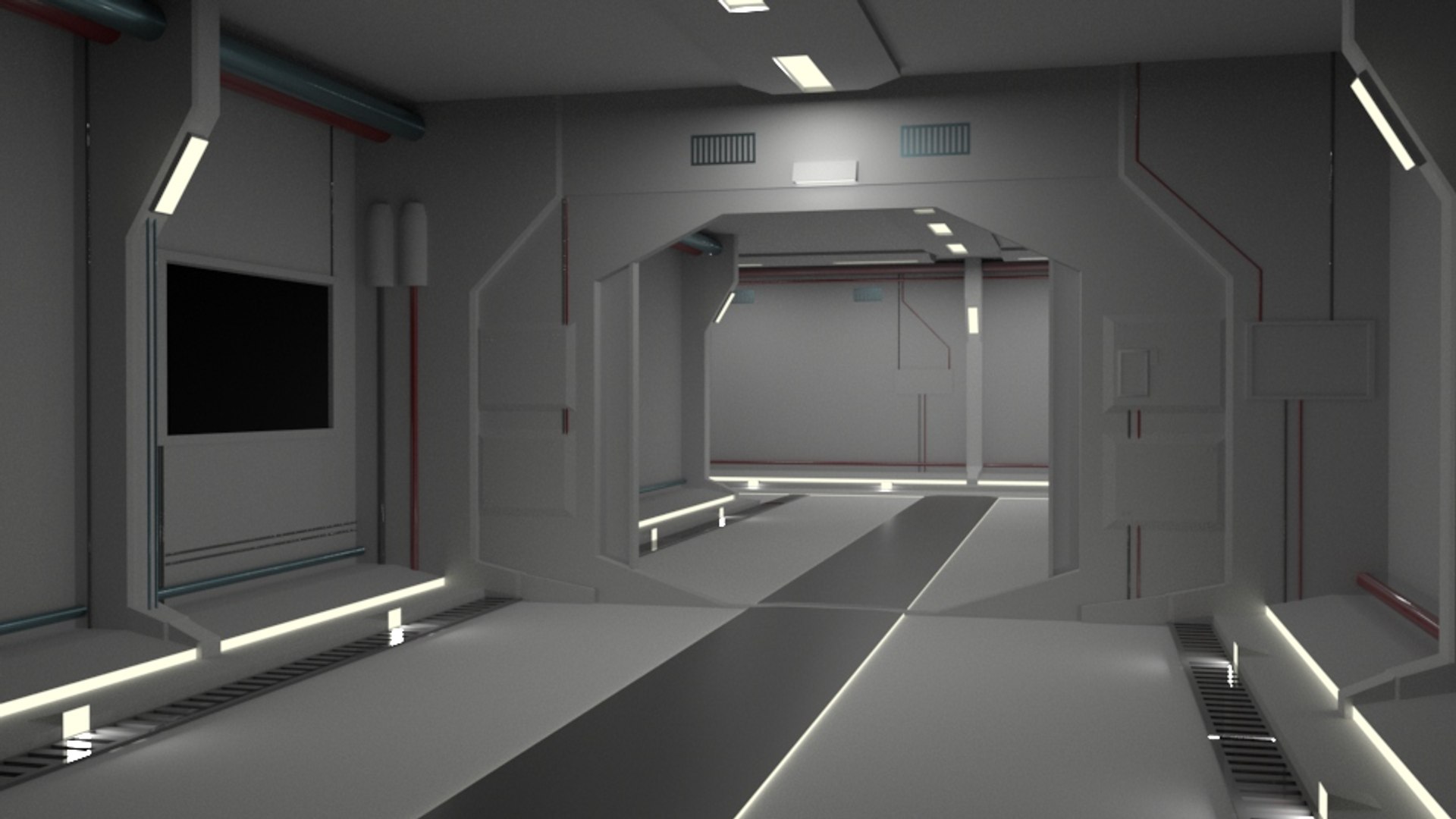 3D Space Ship Hallway Model - TurboSquid 1461917