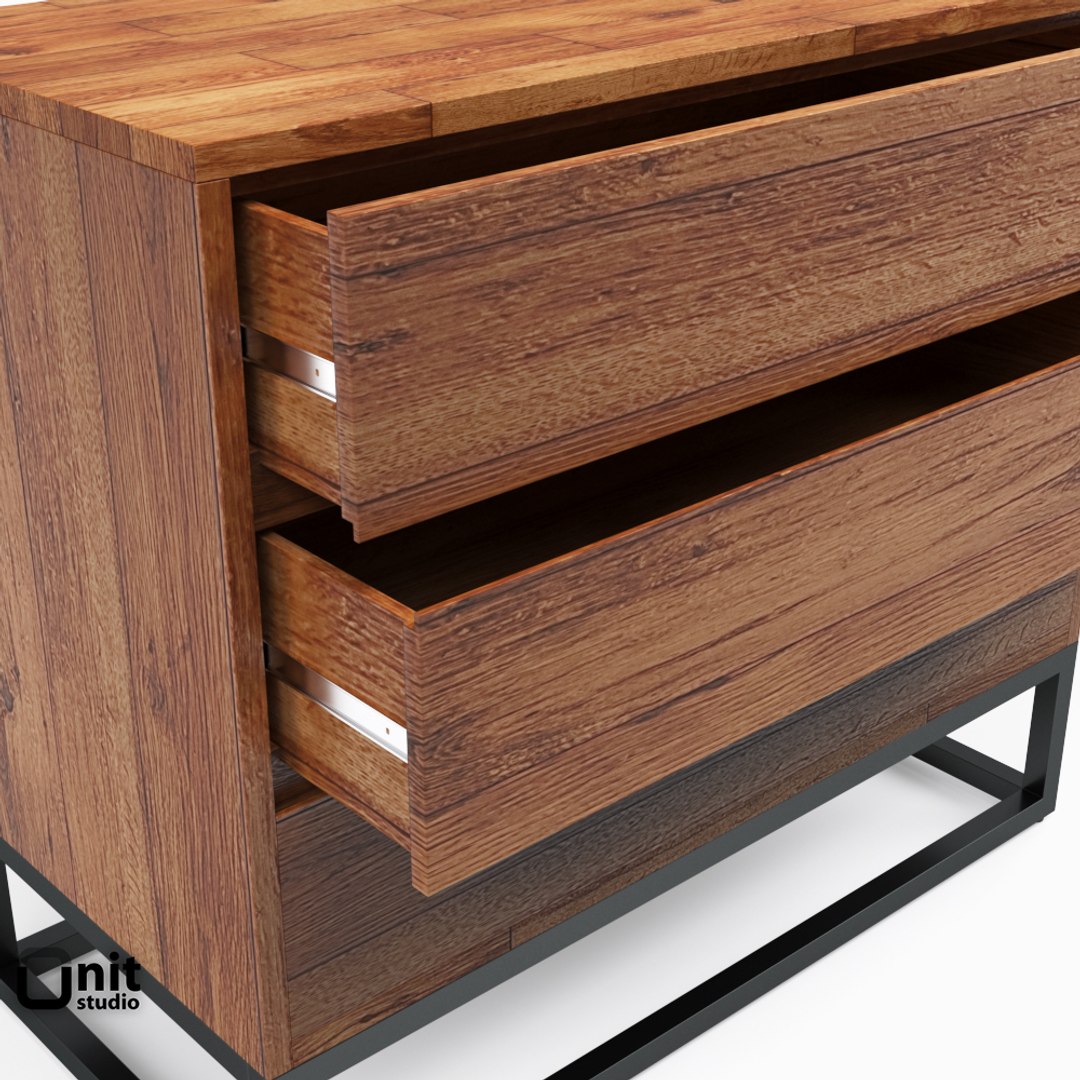 3D Model Logan Industrial 3-drawer Dresser - TurboSquid 1277418