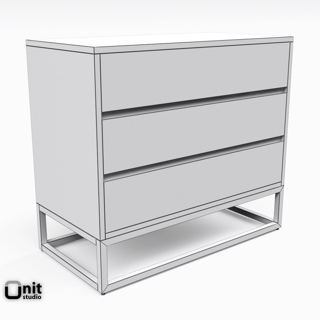 3D Model Logan Industrial 3-drawer Dresser - TurboSquid 1277418