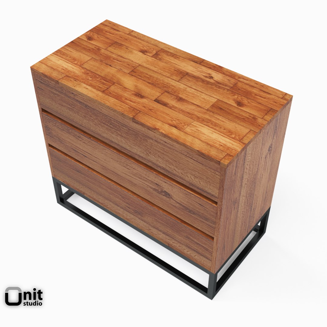 3D Model Logan Industrial 3-drawer Dresser - TurboSquid 1277418