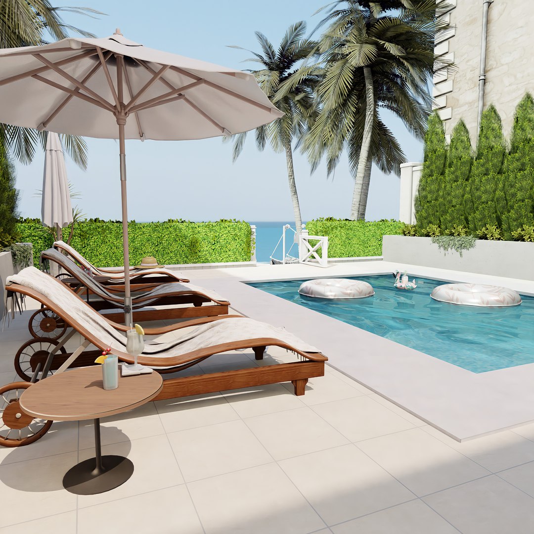 Mediterranean House With Pool Blender Scene 3D Model - TurboSquid 2296855