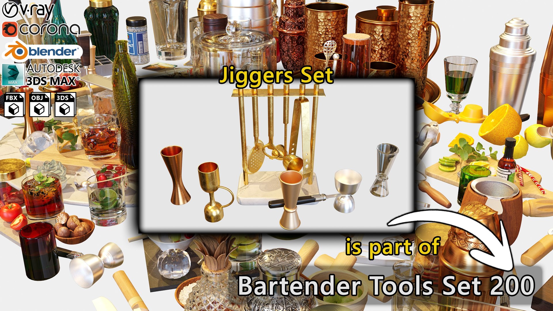 3D Model Bartender Tools Set 200 Jiggers - TurboSquid 2244497