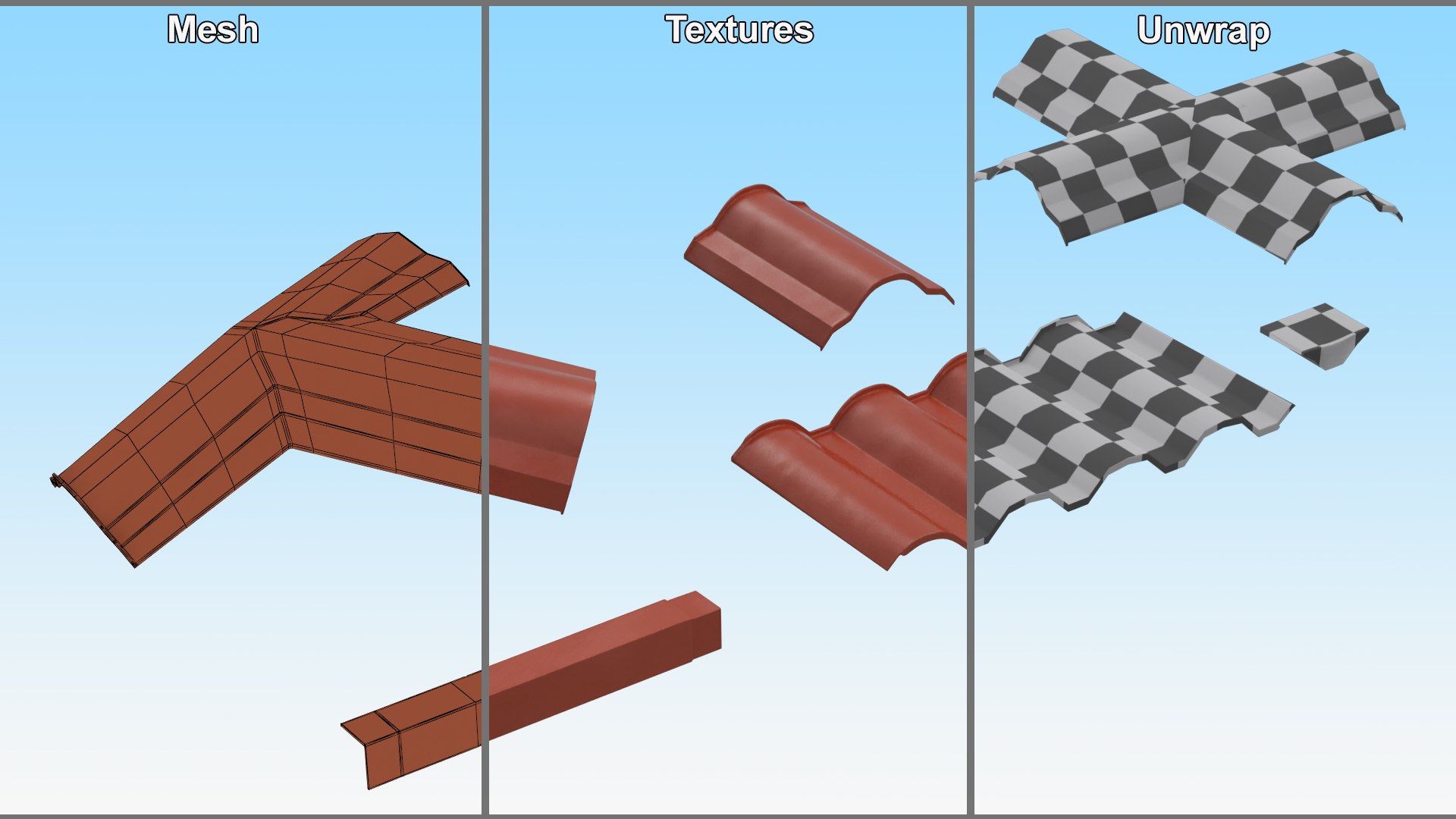 3D Tile Roof Components Set Plastic Model - TurboSquid 2371795