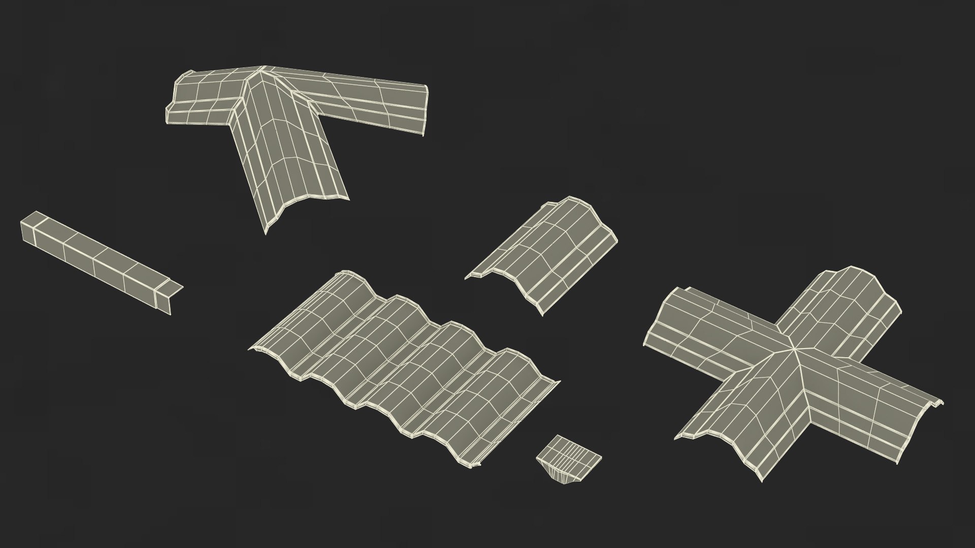 3D Tile Roof Components Set Plastic Model - TurboSquid 2371795