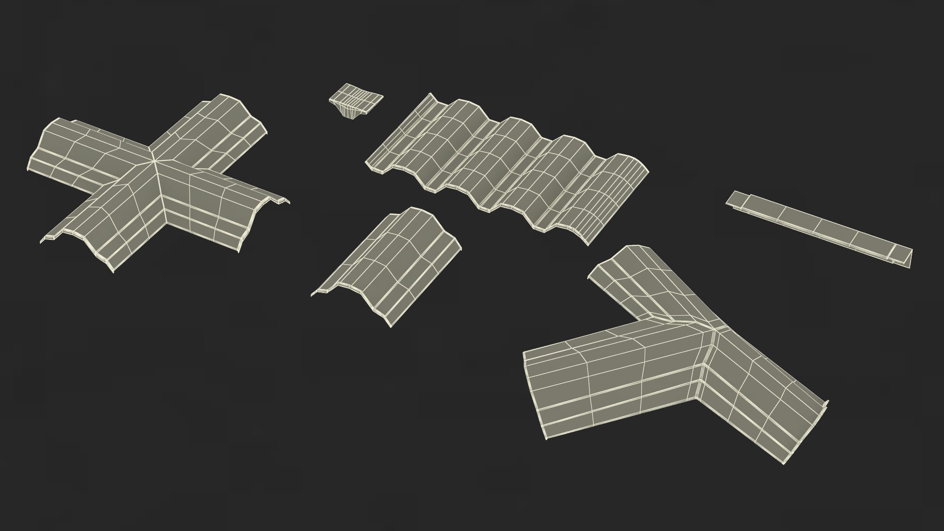 3D Tile Roof Components Set Plastic Model - TurboSquid 2371795