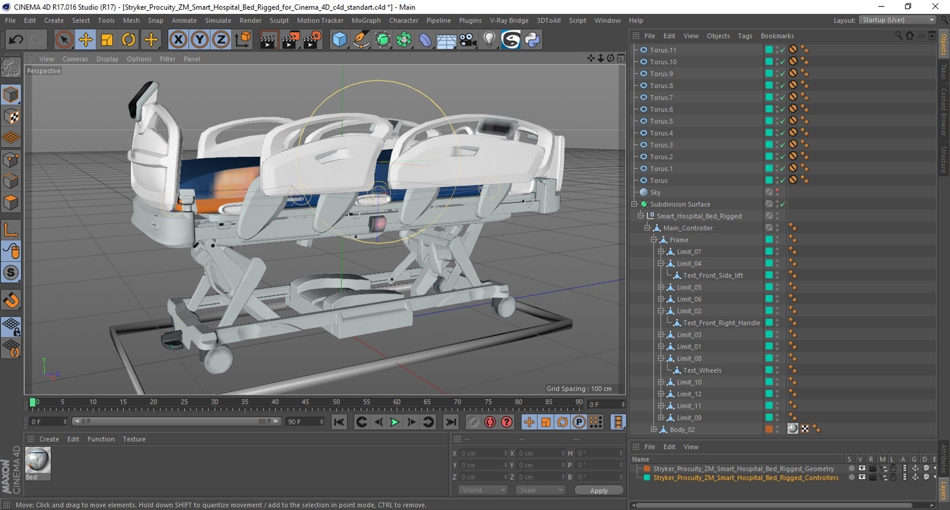 3D Stryker Procuity ZM Smart Hospital Bed Rigged For Cinema 4D ...
