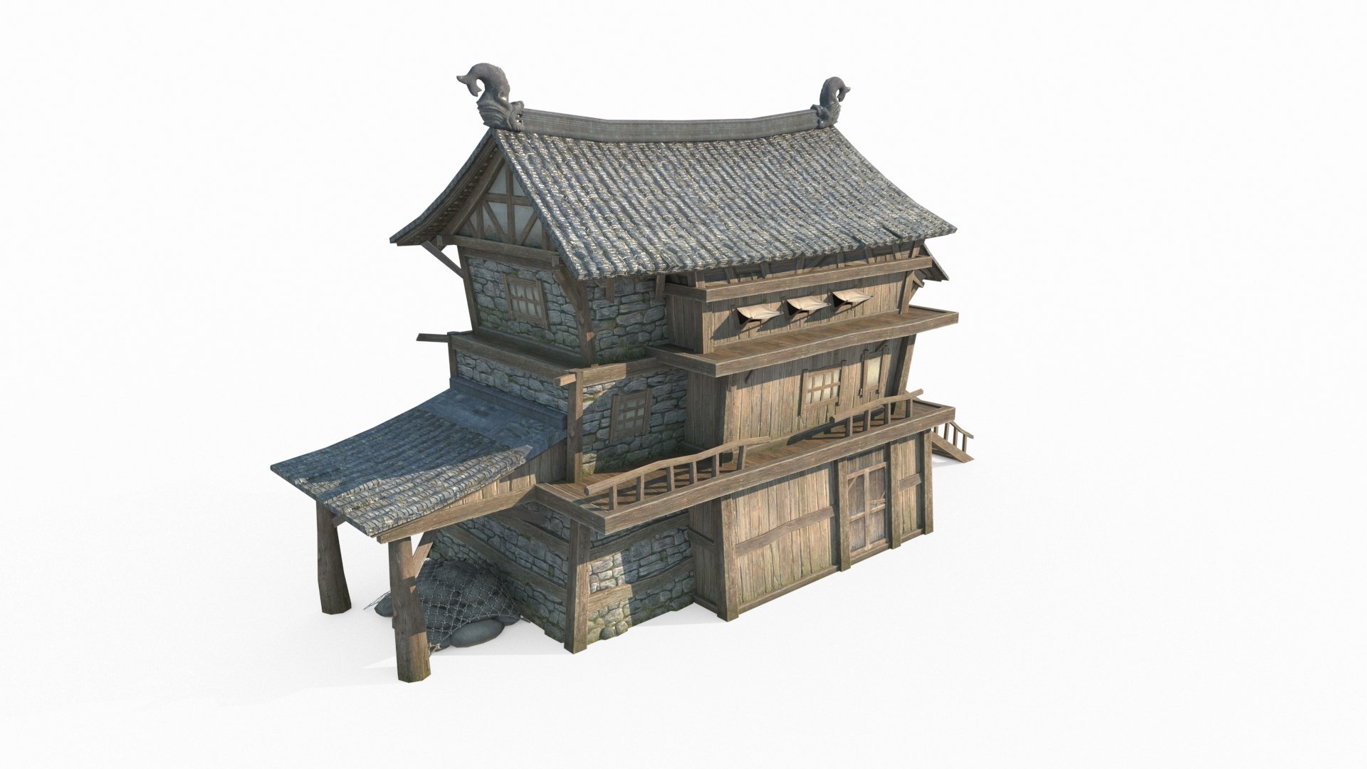Two Story Shop In Ancient Asian Architecture 3D - TurboSquid 2050902
