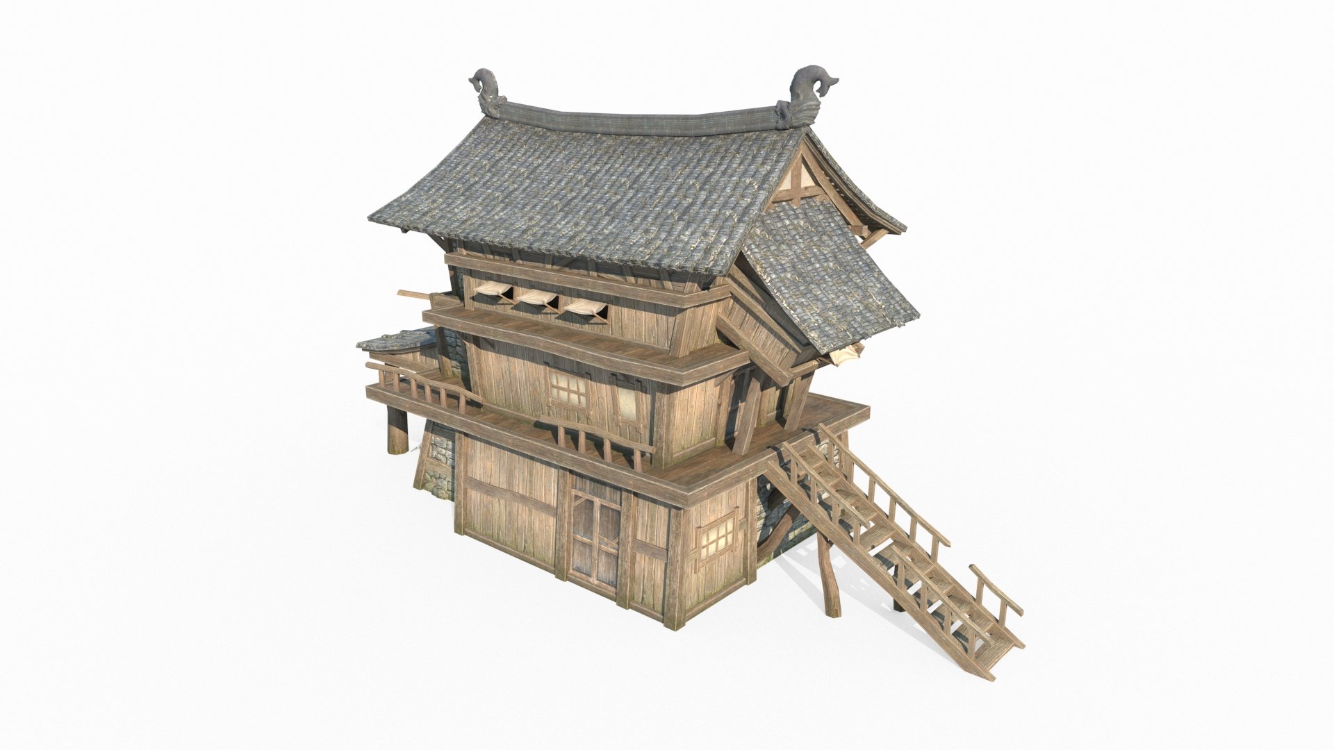 Two Story Shop In Ancient Asian Architecture 3D - TurboSquid 2050902