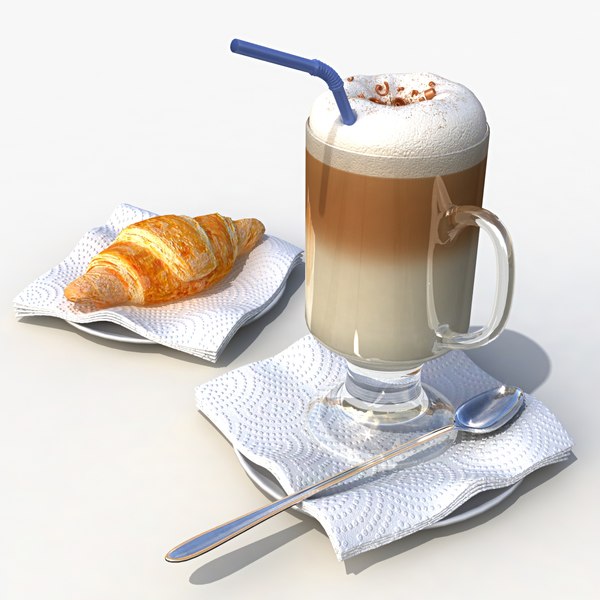 modelo 3d Latte con croissant - TurboSquid 1088684