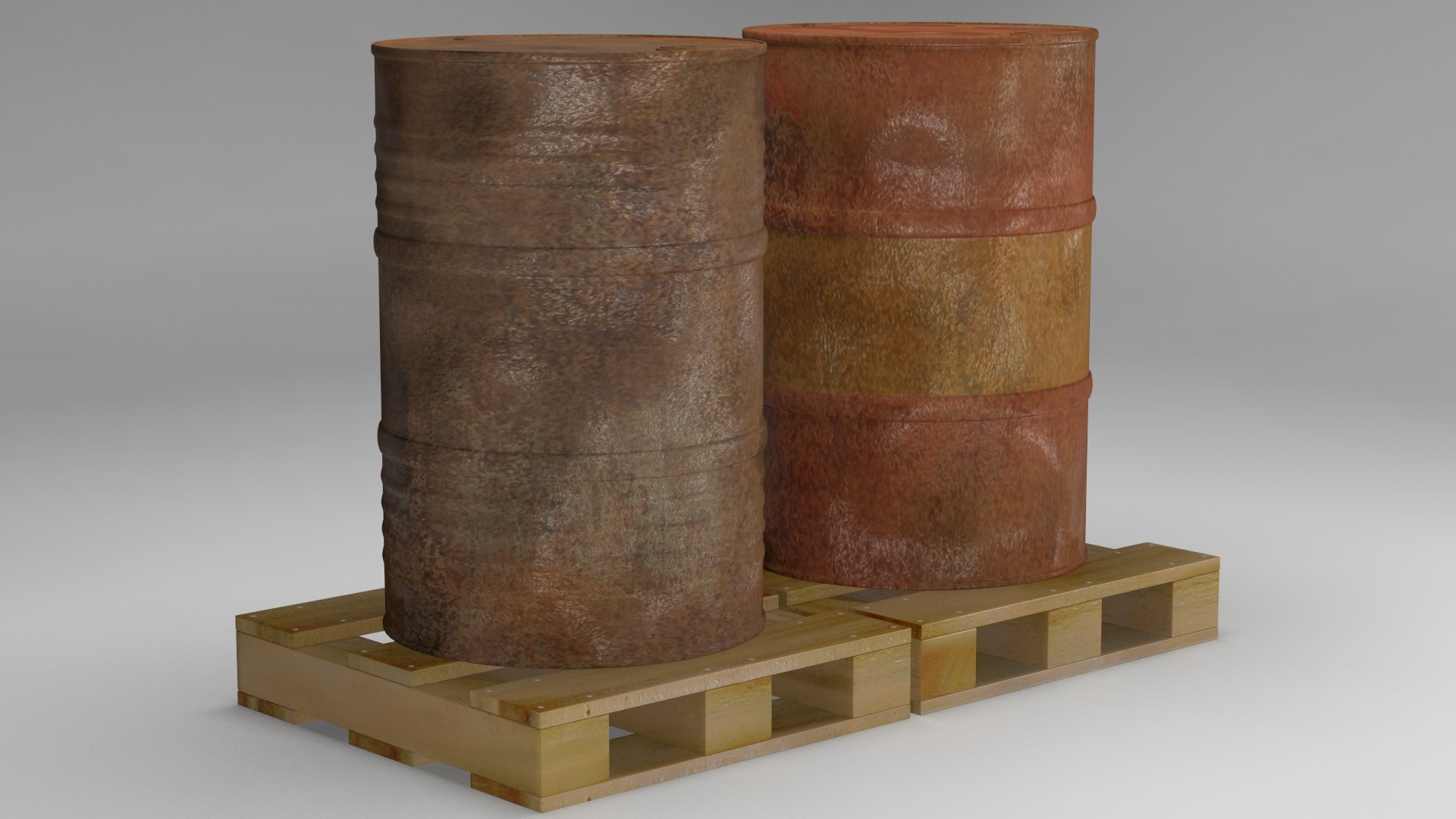 3D Rusty Barrels On Pallets - TurboSquid 2296661