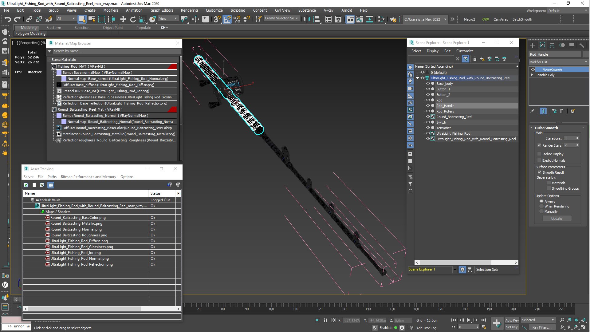 3D Model UltraLight Fishing Rod With Round Baitcasting Reel ...