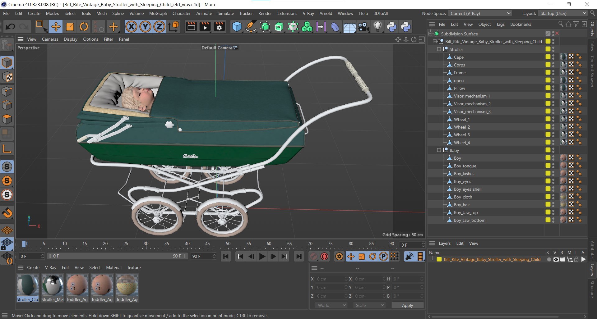 3D Bilt Rite Vintage Baby Stroller With Sleeping Child - TurboSquid 2337760