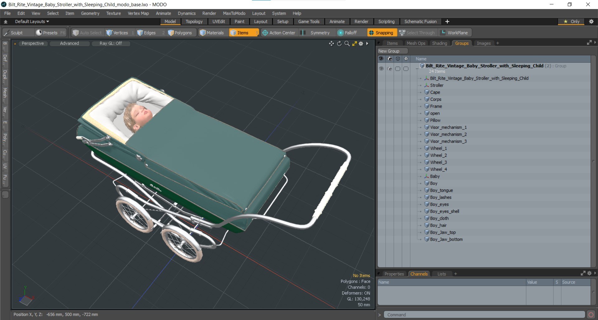 3D Bilt Rite Vintage Baby Stroller With Sleeping Child - TurboSquid 2337760