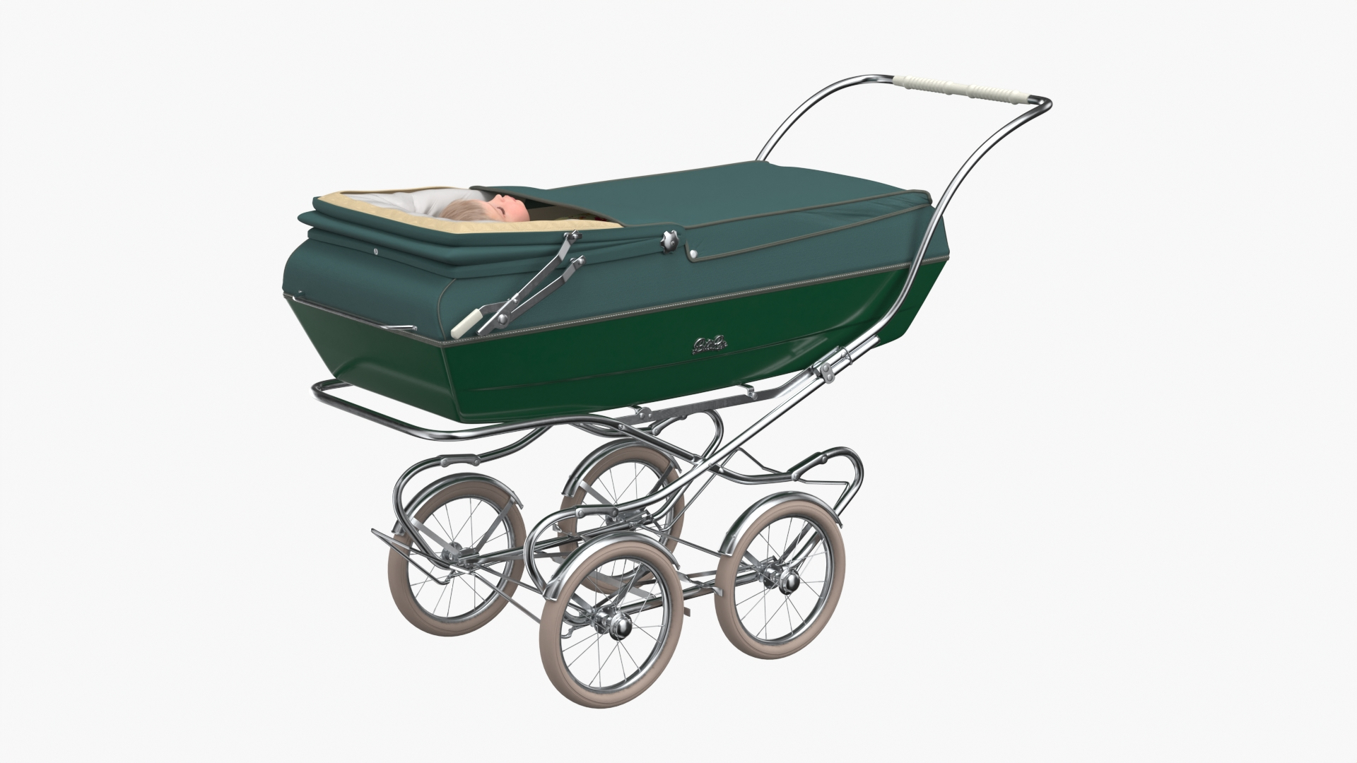 3D Bilt Rite Vintage Baby Stroller With Sleeping Child - TurboSquid 2337760