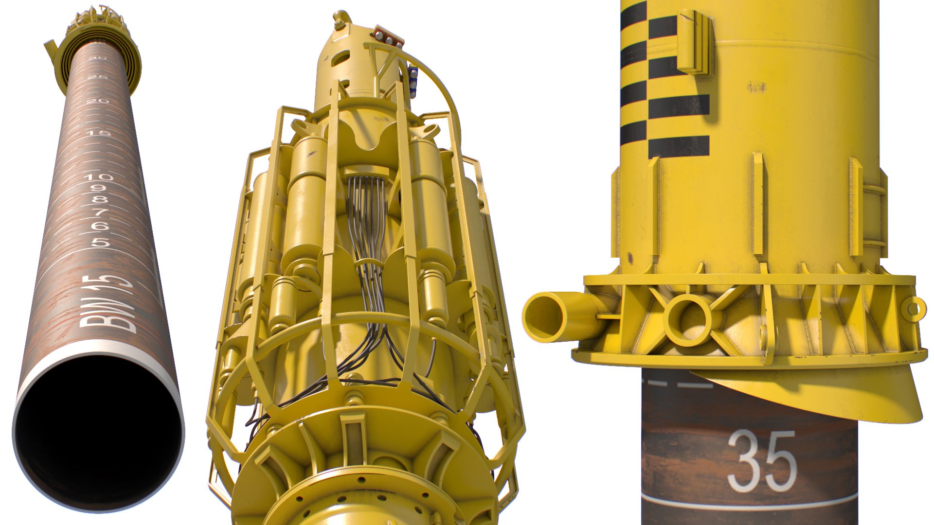 Marine Pile Driver And Subsea Pile 3D Model - TurboSquid 2330129