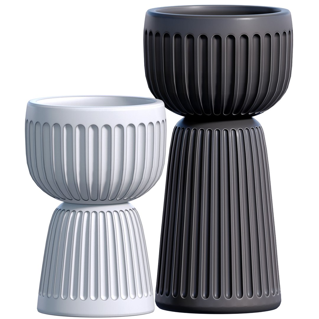 Decorative Floor Fluted Flower Vase Set Collection Art Deco 3D ...