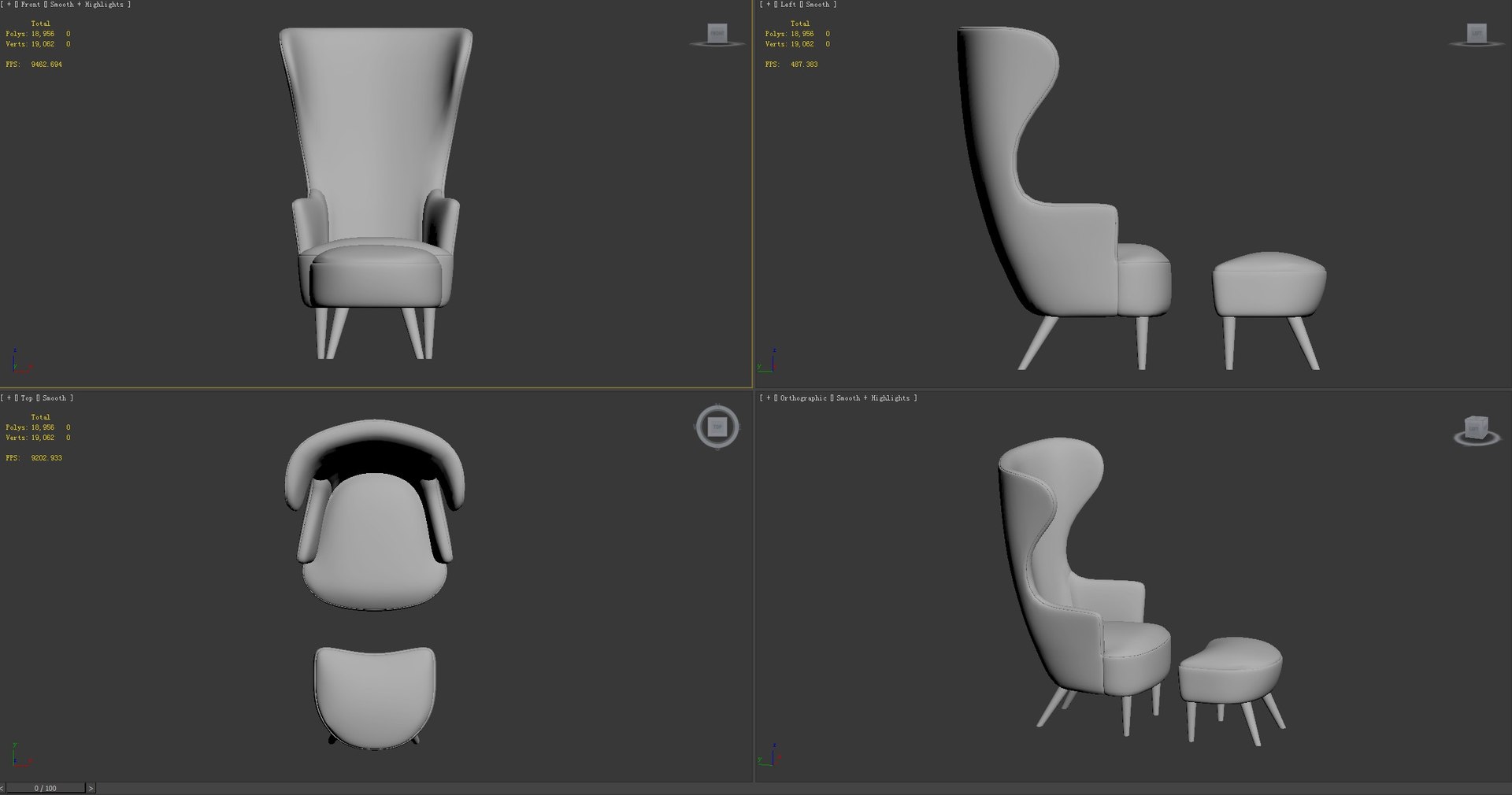 3d Wingback-armchair