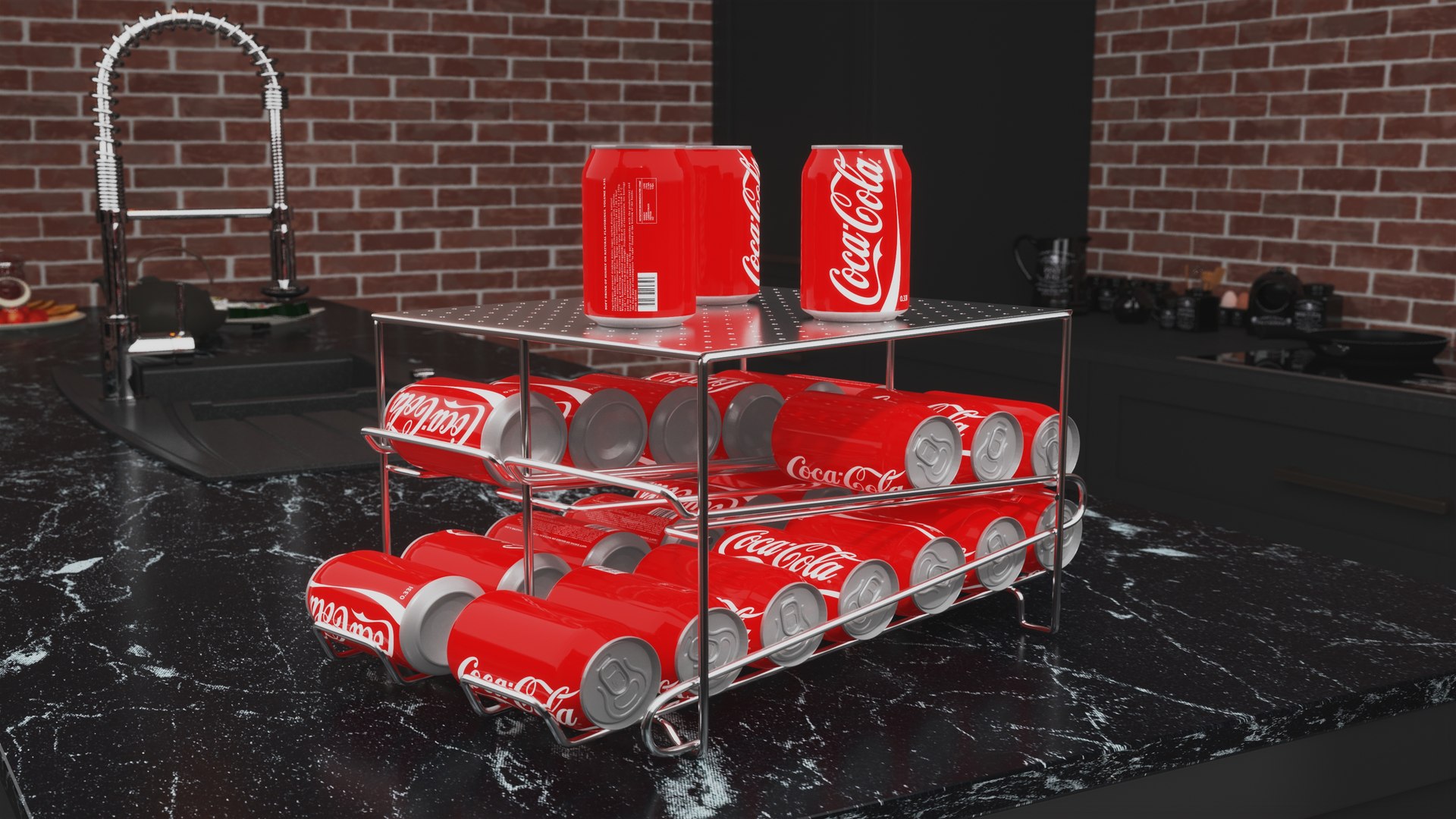 2 Tier Can Rack Organizer Chrome With Cola Cans 3D Model - TurboSquid ...