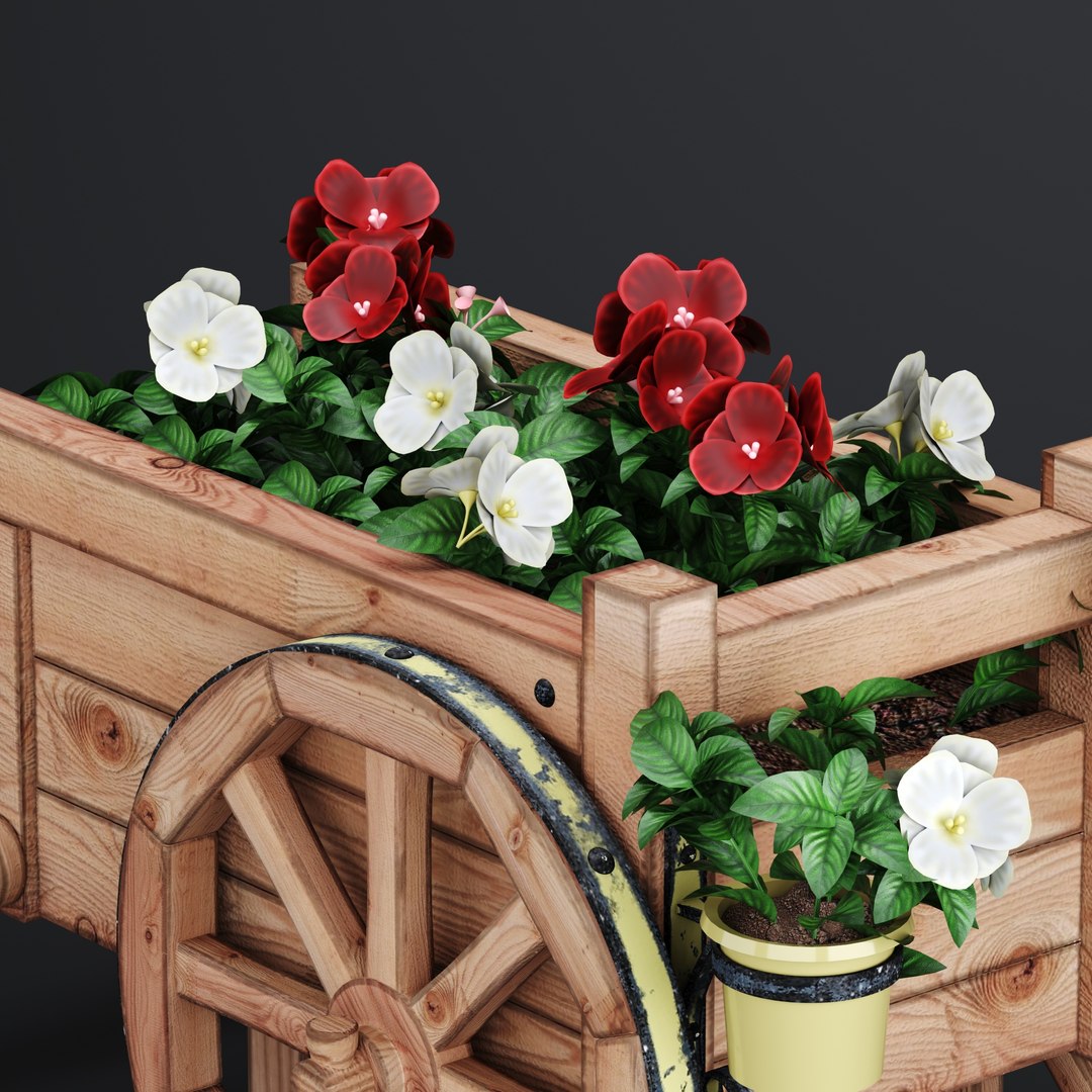 3D Outdoor Plants Flowers In A Cart 3D Model - TurboSquid 2134581