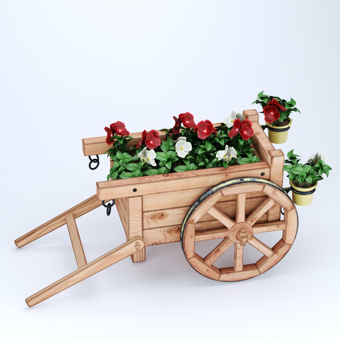 3D Outdoor Plants Flowers In A Cart 3D Model - TurboSquid 2134581